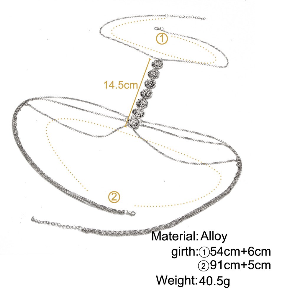 fxmimior Womens Harness Body Chest Belly Waist Chain Necklace Beach Bikini Jewelry Silver (Gold)