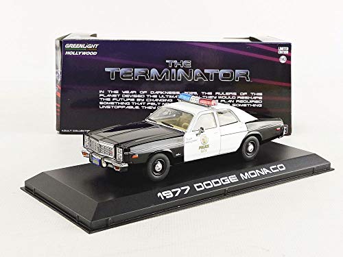 Greenlight 1977 Dodge Monaco Metropolitan Police The Terminator (1984) Movie 1/43 Die-cast Model Car 86534, Black/White