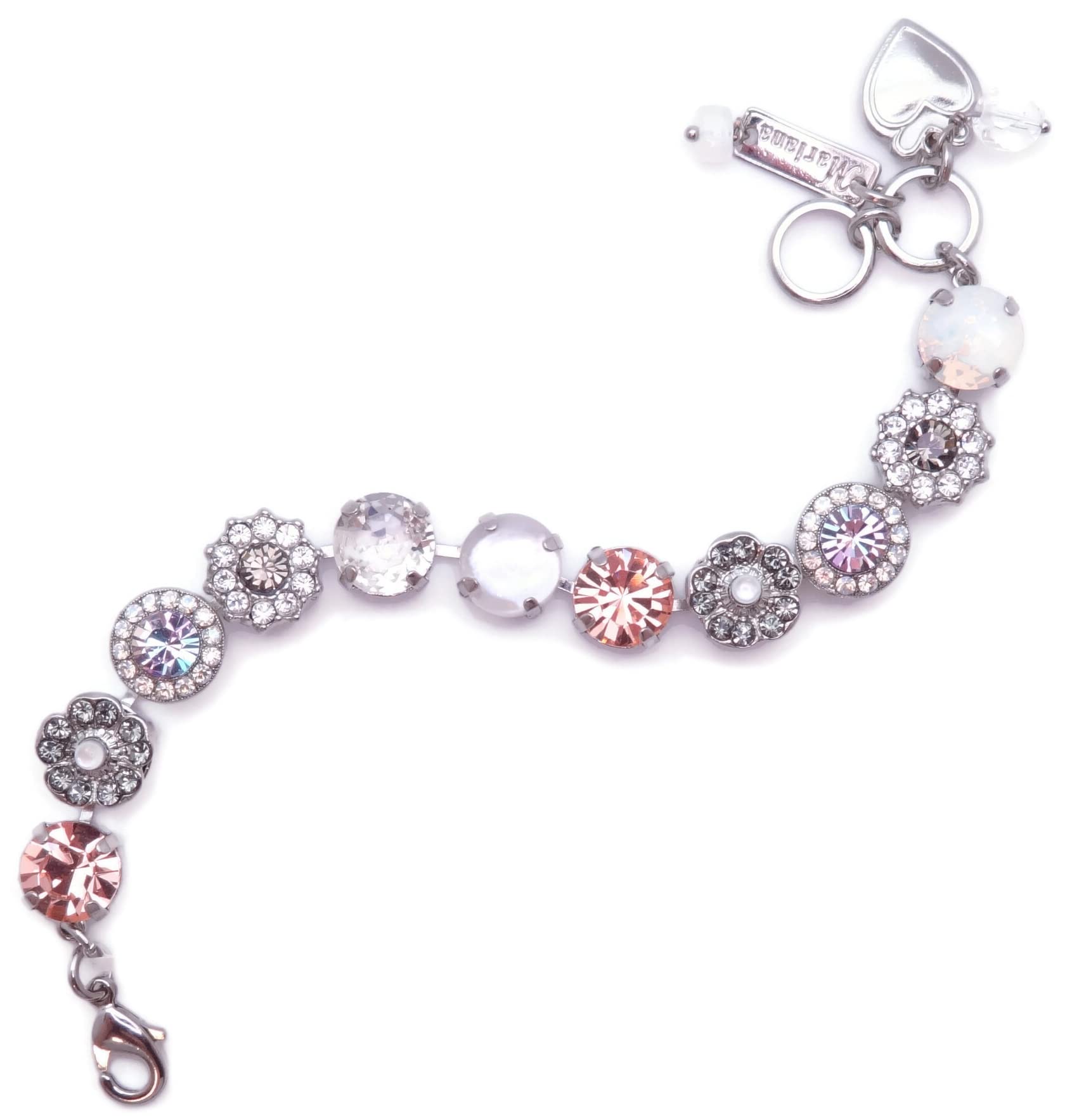 Mariana Ice Queen Silvertone Bracelet Grey White Purple Peach Crystal Mix Flower Mosaic M1154