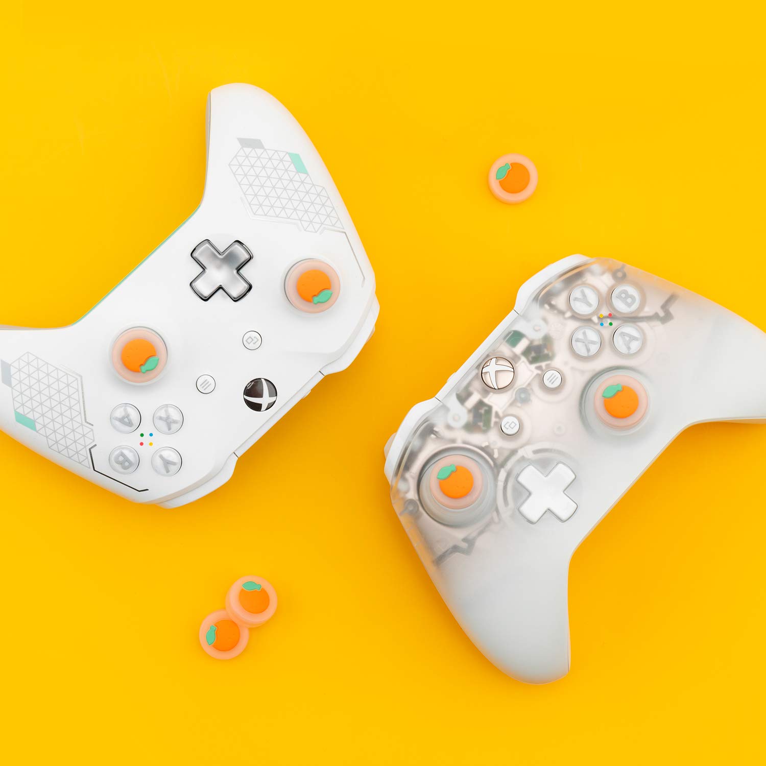 GeekShare Fruits Theme Xbox One Controller Thumb Grips, Thumbsticks Cover Set Compatible with Xbox One Controller, 2 Pair / 4 Pcs - Pear and Orange