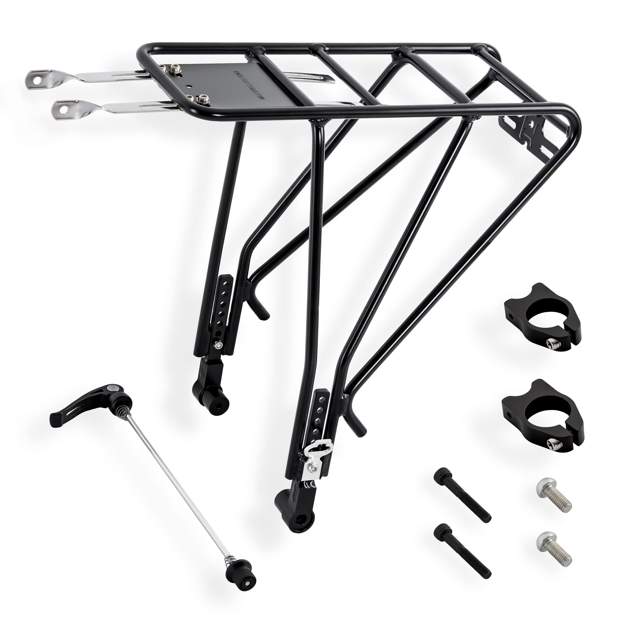 Great for Bikes Without Reserve Mounting Holes -Aluminum Rear Pannier Cargo Bicycle Rack Touring - for Disc & Non Disc Brake Road & Mountain Carrier - Heavy Duty Luggage Bag Max Load 60 lbs