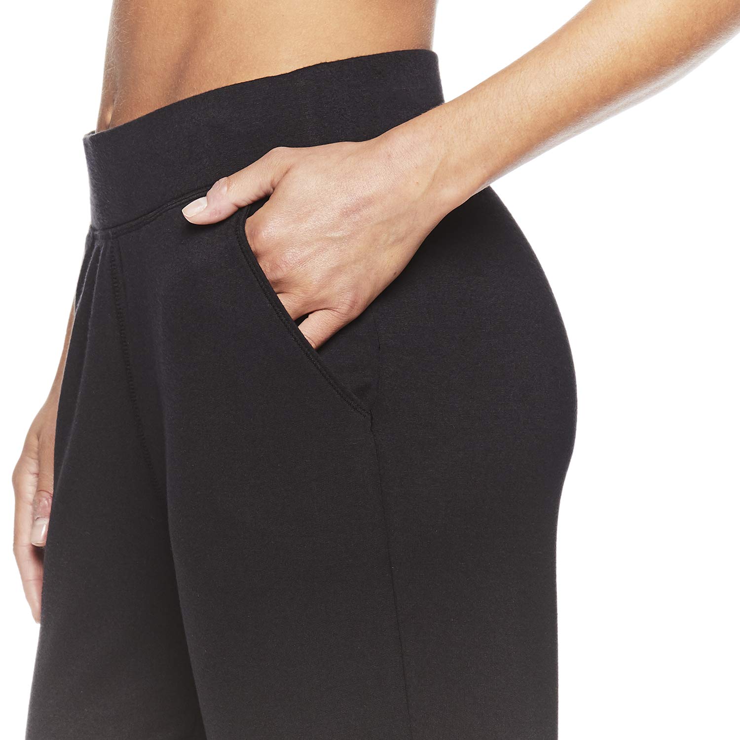 Gaiam Women's Jogger Yoga Pants - Mid Rise Waist Performance Fleece Jogging Bottoms - Black (Tap Shoe), Large