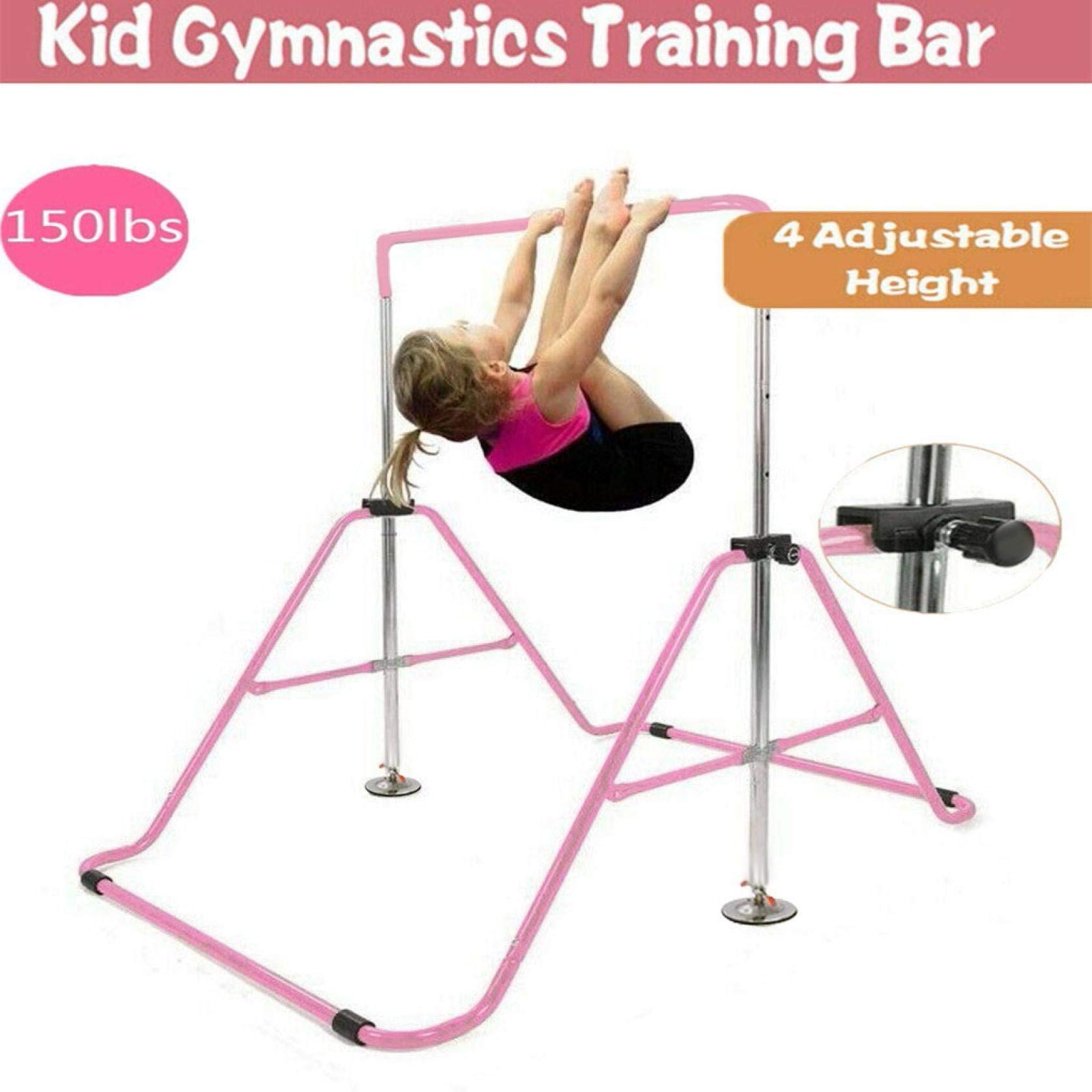 INUDIO Auvem Gymnastics Horizontal Bar - Kids Training Expandable Gymnastic, Expandable Bars, Adjustable Height Horizontal Bars, Junior Training Bar Children Folding Training Monkey Bars (Pink)