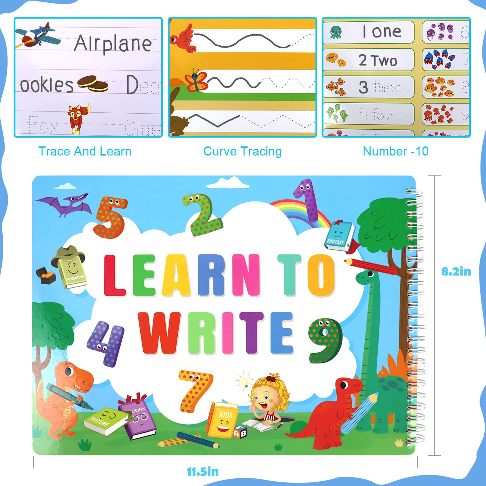 Gytera Handwriting Exercise Books for Kids, Preschool Learning Activities Educational Busy Toys, Autism Learning Materials Tracing Alphanumeric Shapes Writing Workbooks Develop fine Motor Skills
