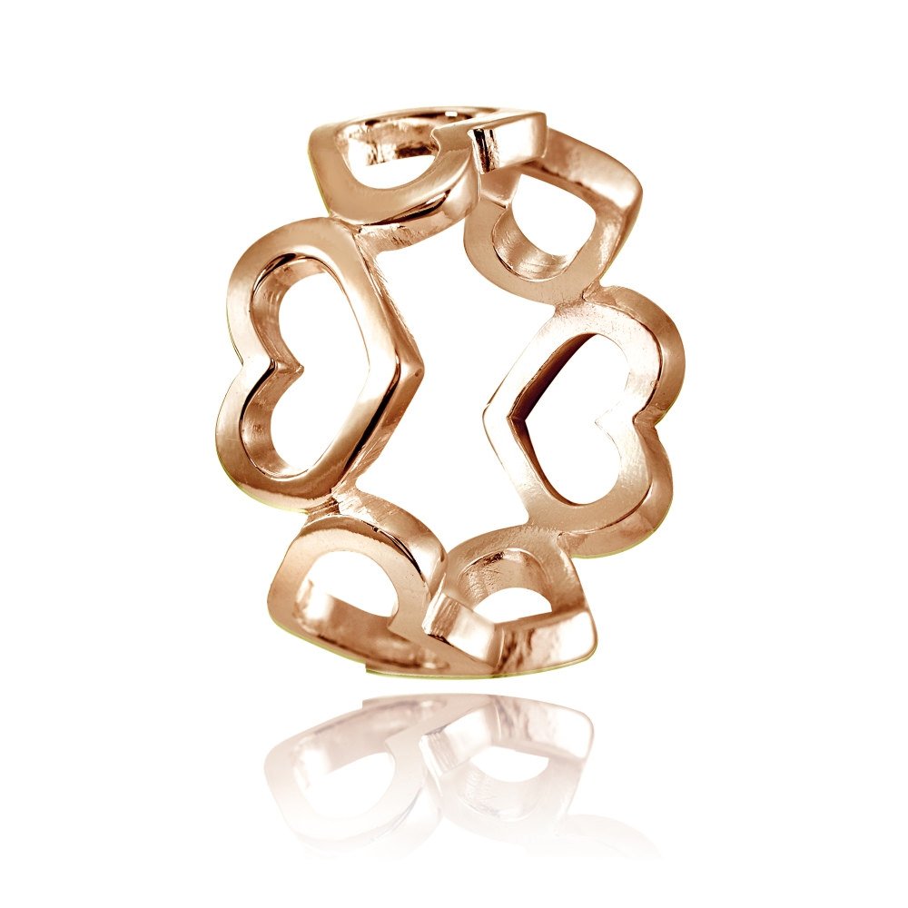 Hoops & Loops Rose Gold Flashed Sterling Silver High Polished Open Heart Eternity Band Ring, Size 7