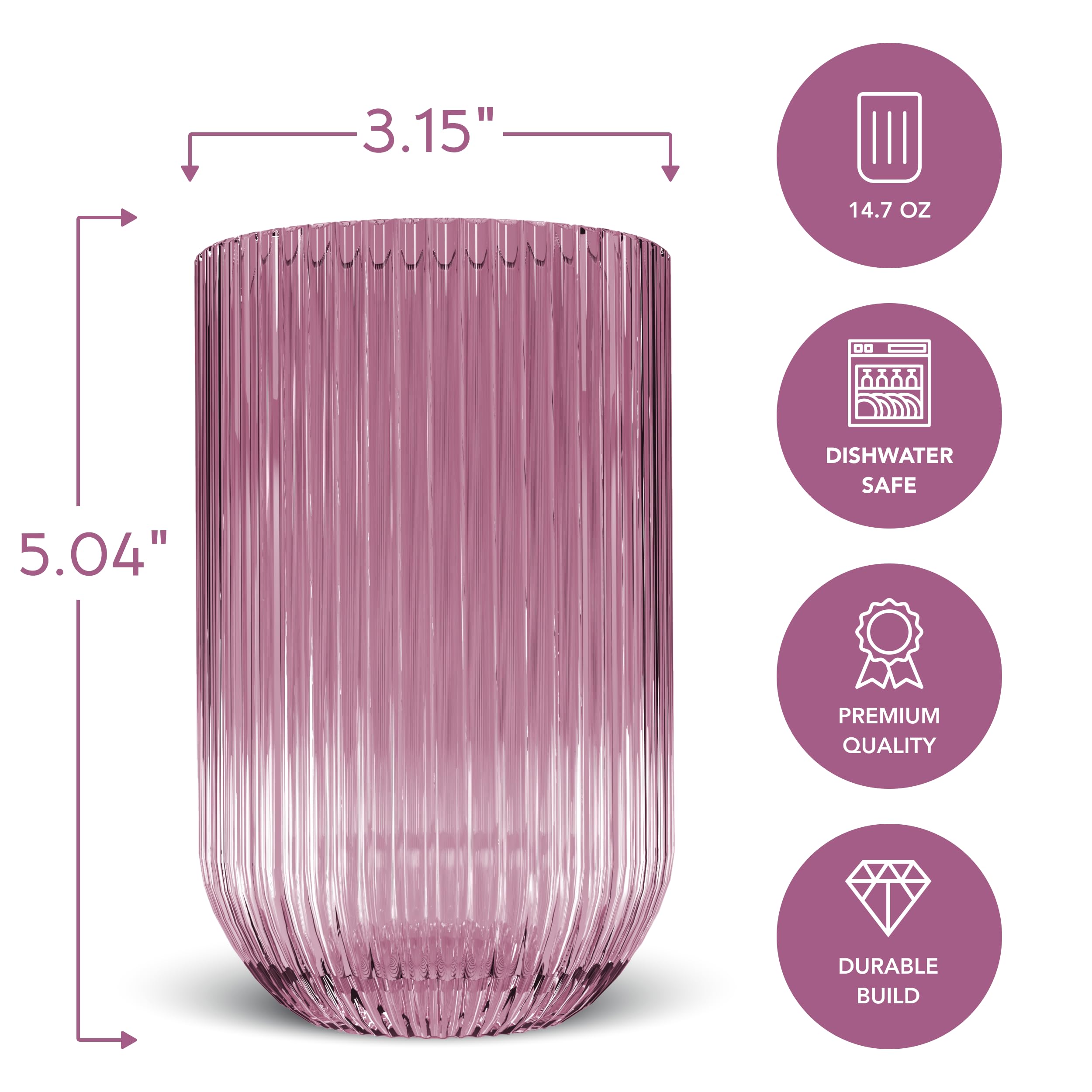 Greenline Goods Ribbed Drinking Glasses Set of 4 β 14.7 oz Mulberry Ribbed Glassware Sets β Fluted Glassware & Glass Cups Set, Versatile Glasses Drinking Set for Everyday Use and Special Occasions