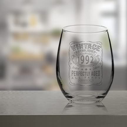 Veracco Vintage Established 1992 Perfectly Aged Stemless Wine Glass 30th Birthday Gift For Him Her Dirty Thirty