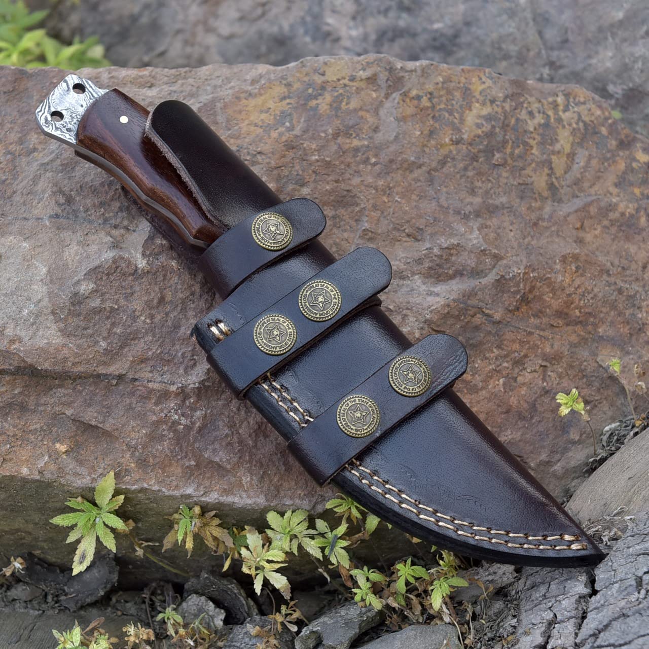 Grace Knives Handmade Damascus Steel Knife Fixed Blade Hunting Knife 9 Inches with Leather Sheath G-2019