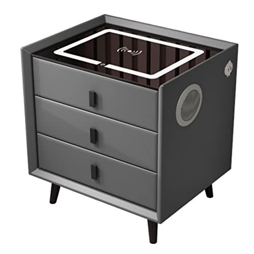REVIAM Bedside Table with Fingerprint Lock Drawer Bluetooth Speaker Night Stand Side Table Dresser Bedside Furniture for Living Room Bedroom Dorm (Color : C 3-Drawers, Size : B no Fingerprints)