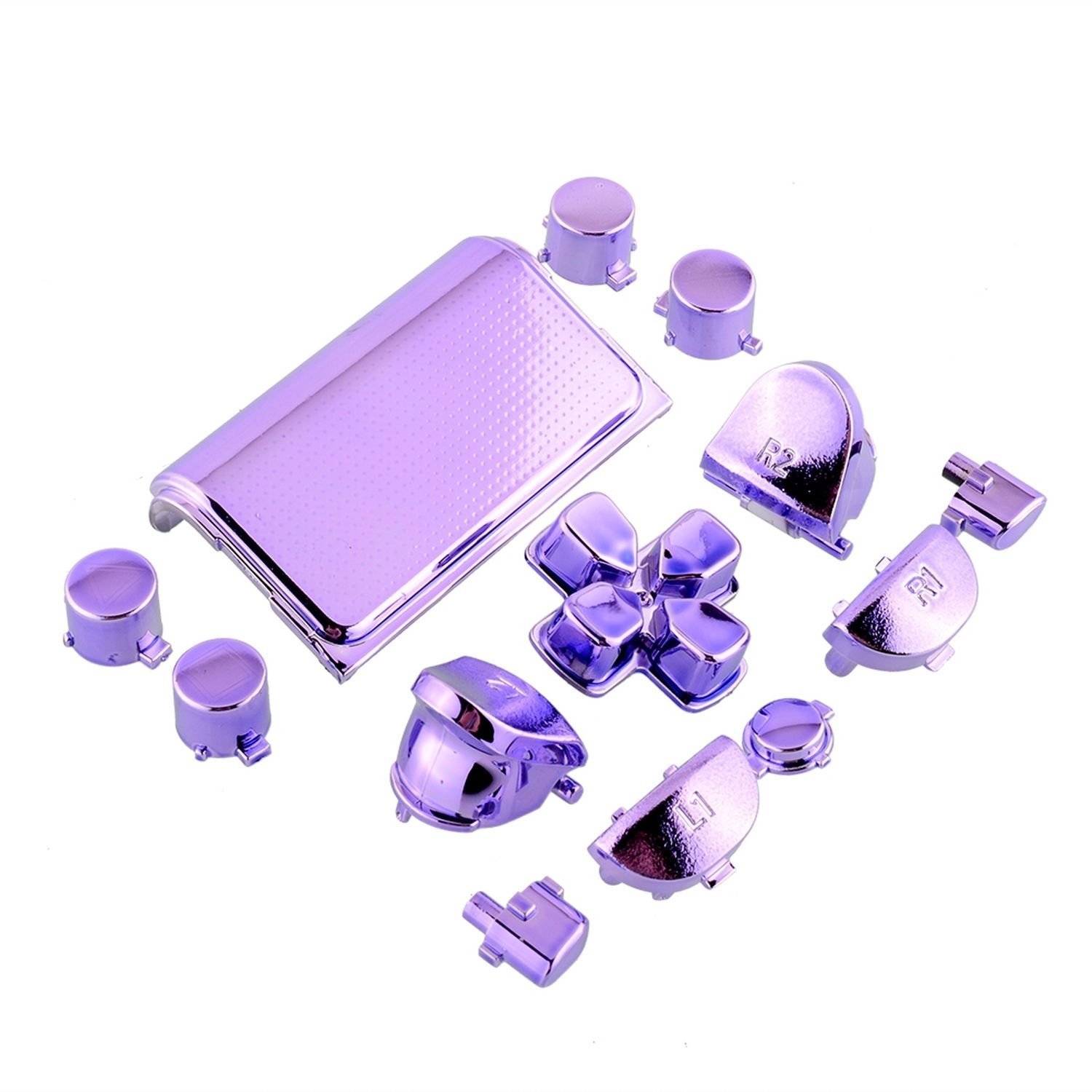 Full Buttons Mod Kits Chrome Purple Plating L1 L2 R1 R2 Replacement Full Trigger Buttons Kit for Sony Playstation 4 Ps4 Controller DualShock 4 (with 2 pcs Springs)