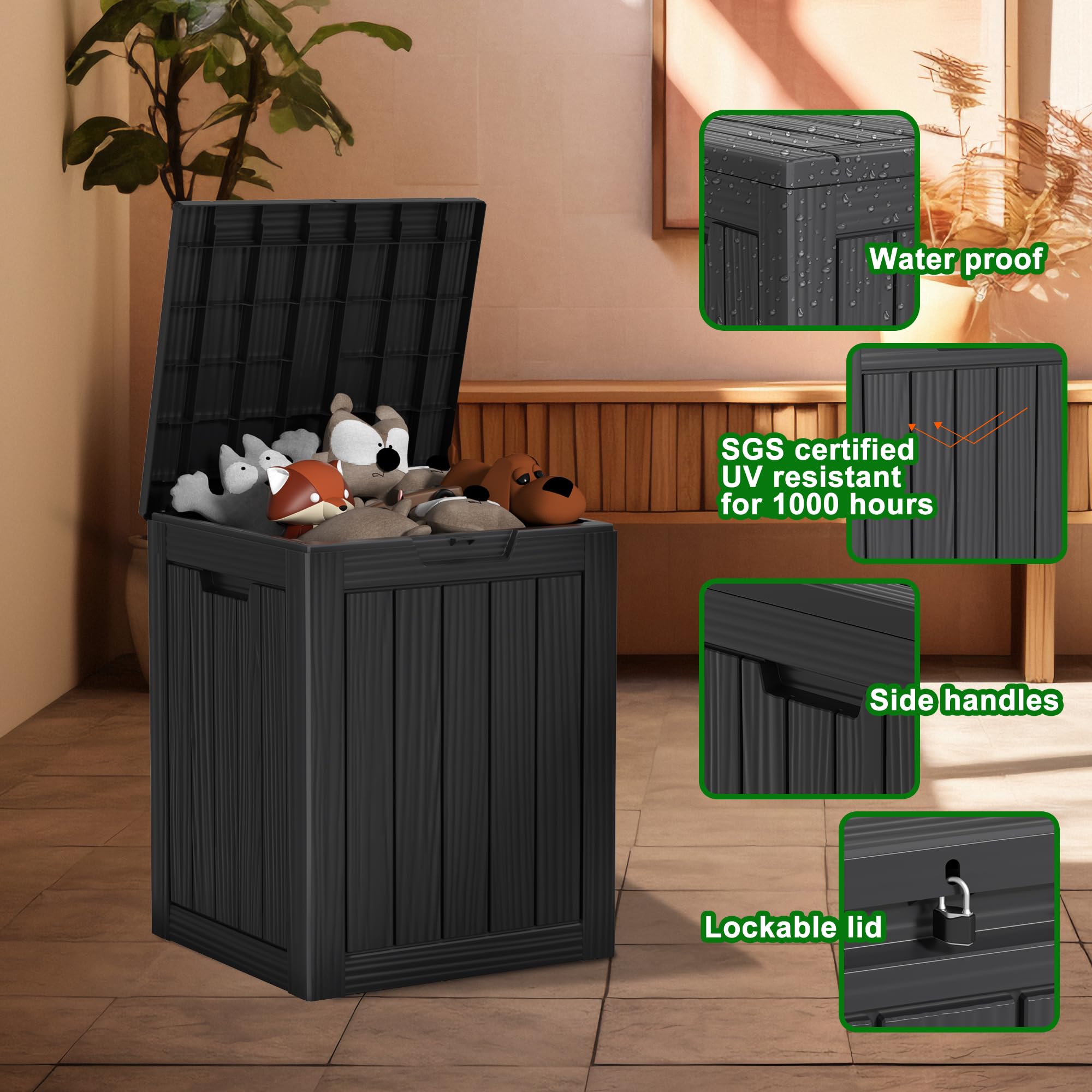 ROJIK Outdoor Storage Housing Deck Box - Waterproof Patio Furniture, Garden Tools, Cushions, Pool Accessories Storage Bench with Lockable Lid and Side Handles (Black, 45 Gal)