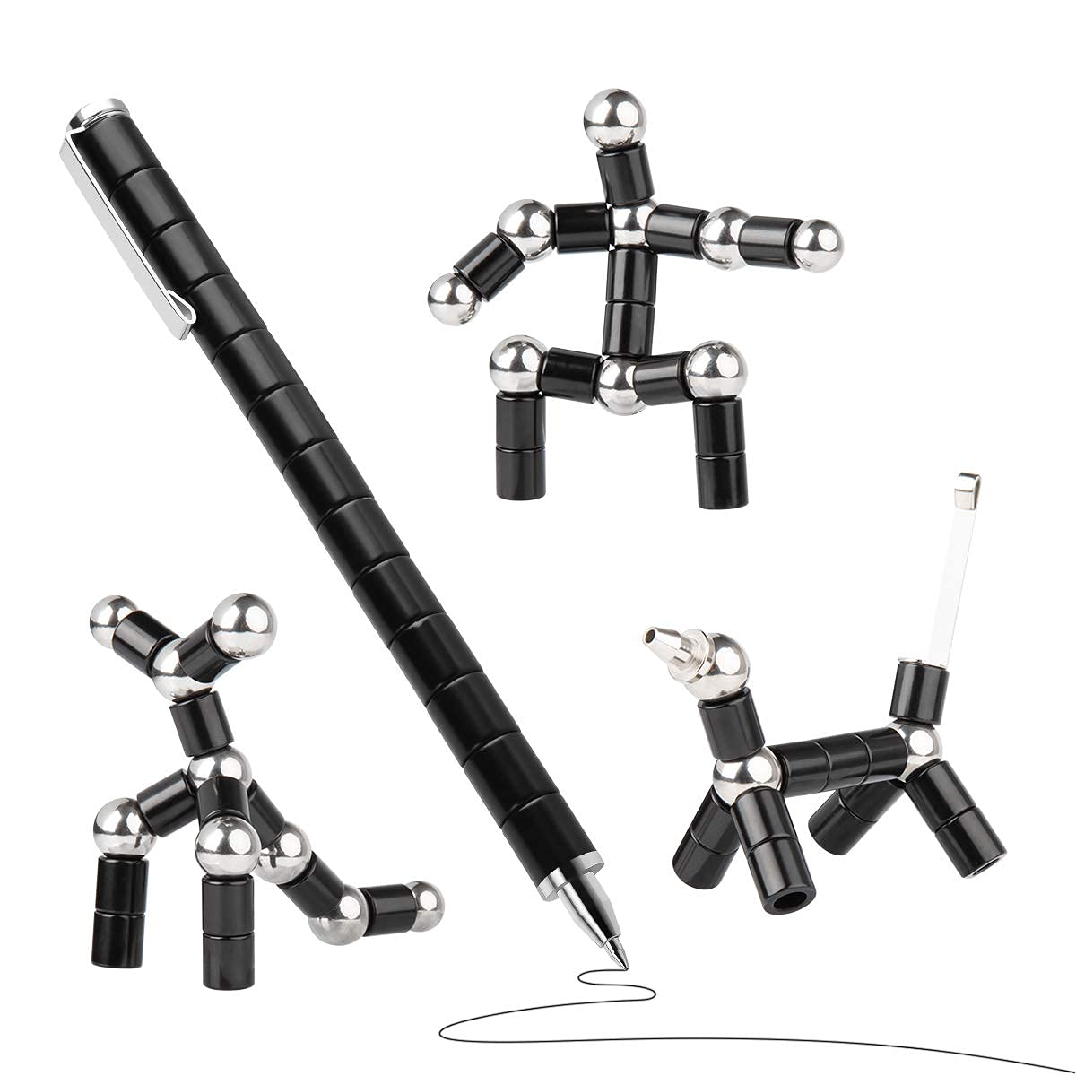 HKDGYHON Toy Pen, Decompression Magnetic Metal Pen, Multifunction Writing Magnet Ballpoint Pen, Gift for Kids or Friends (Black)