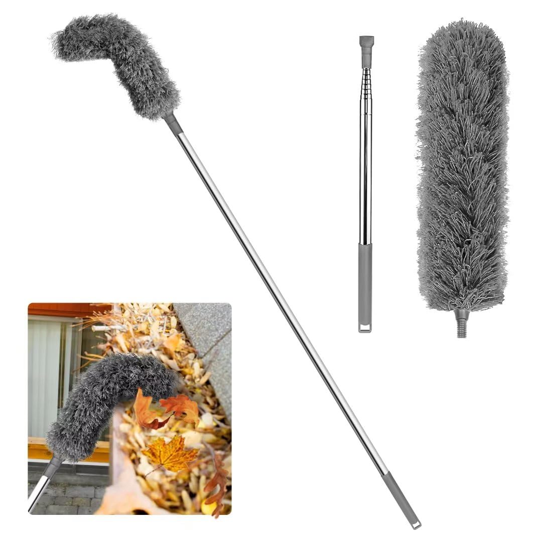 Gutter Cleaning Brush Roofing Tool with Telescopic Extendable Telescopic Pole 8.2ft Guard Cleaner Tool Easy Remove Leaves and Debris from The Groun Gray