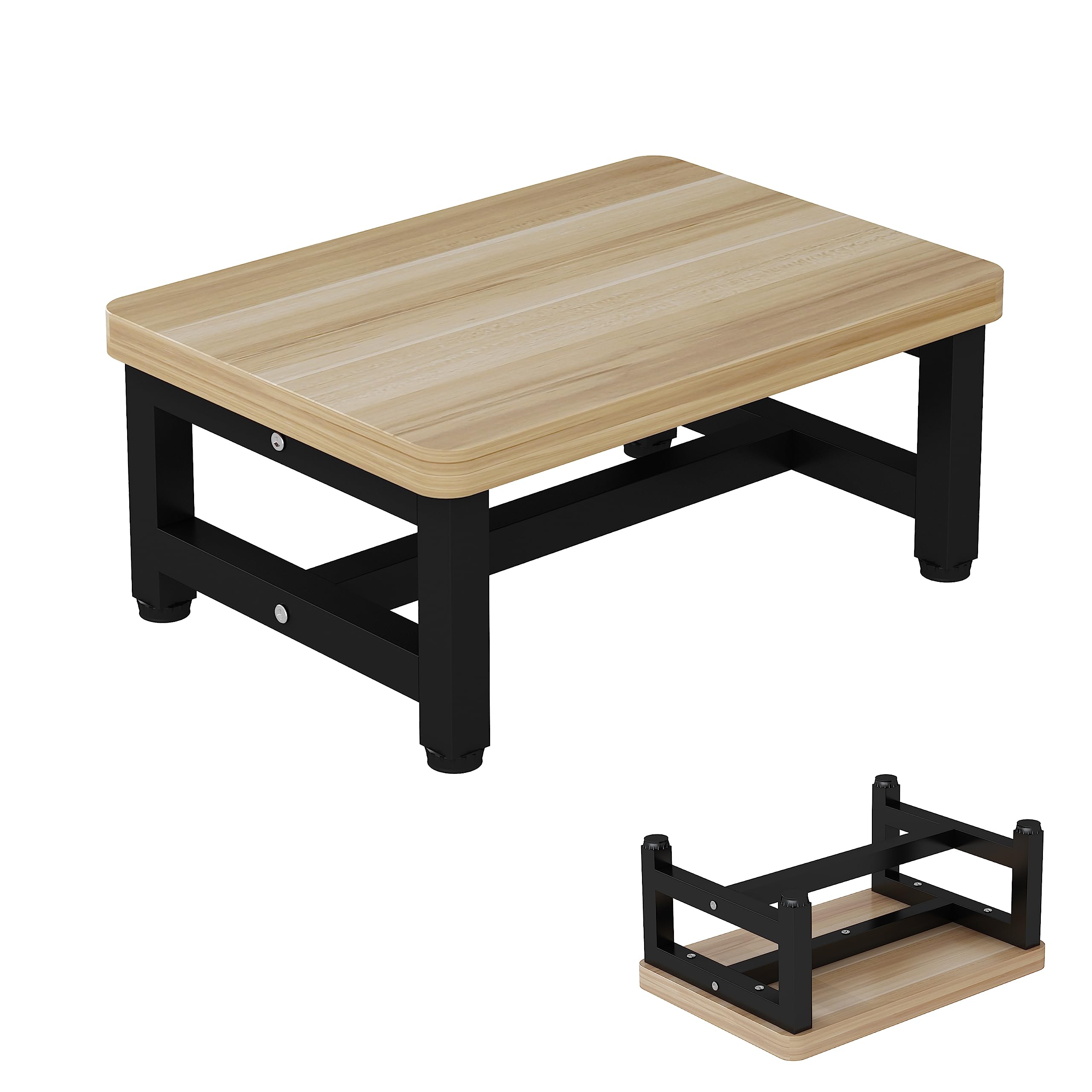 Wooden Step Stools for Adults & Kids, 500 Lbs Capacity, Heavy Duty Wide Wooden Stepping Stools for Kitchen, Bedroom, Living Room, Bathroom with Non-Slip Pads, Bed Steps for High Beds, Metal (Walnut)