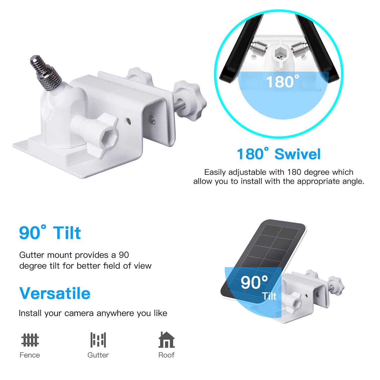 Gutter Mount for Arlo Solar Panel/Arlo Pro 3 Solar Panel/Arlo Ultra Solar Panel/Arlo Essential Solar Panel/Arlo Pro 4 Solar Panel/Reolink Solar Panel(Solar Panels are Not Included)(1Pack,White)