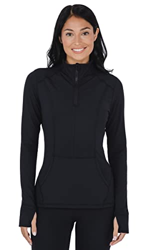 Yogalicious Nude Tech Half Zip Long Sleeve Jacket with Front Pockets - Black - XS