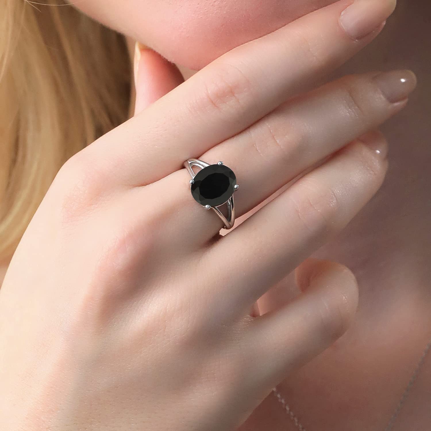 Gem Stone King 925 Sterling Silver Black Onyx Ring For Women | 4.00 Cttw | Gemstone December Birthstone | Oval 12X10MM | Available In Size 5,6,7,8,9