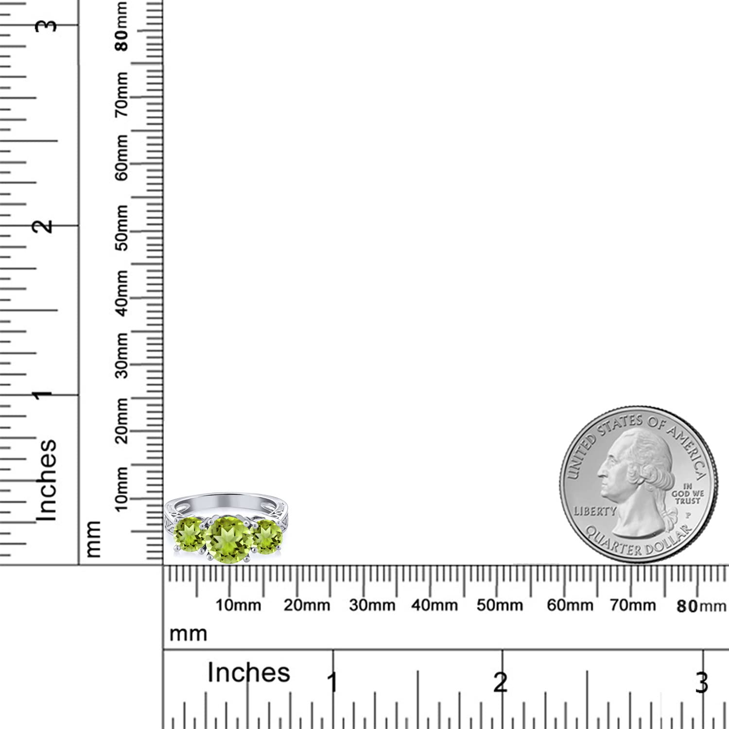 Gem Stone King 2.35 Cttw Round Green Peridot 3-Stone Ring In 925 Sterling Silver | 3 Stone Wedding Engagement Anniversary Promise Ring For Women | Available In Size 5, 6, 7, 8, 9