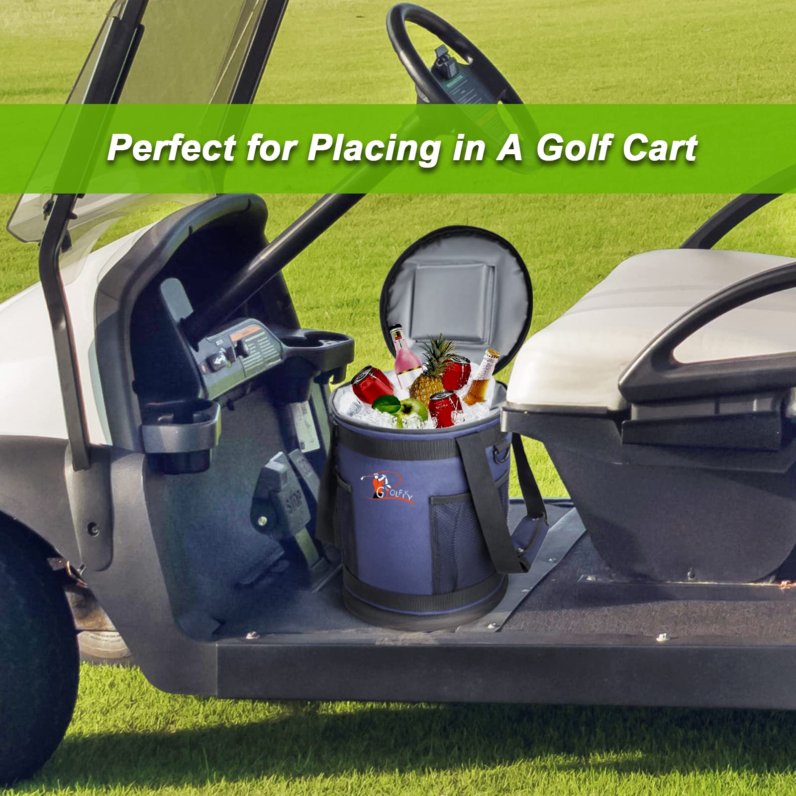 GOOLFIKY Golf Cooler Bag Golf Cart Cooler, Leakproof Insulated Soft Cooler Large Collapsible Cooler Bag, Personal Travel Cooler Golf Push Cart Accessories (Blue)