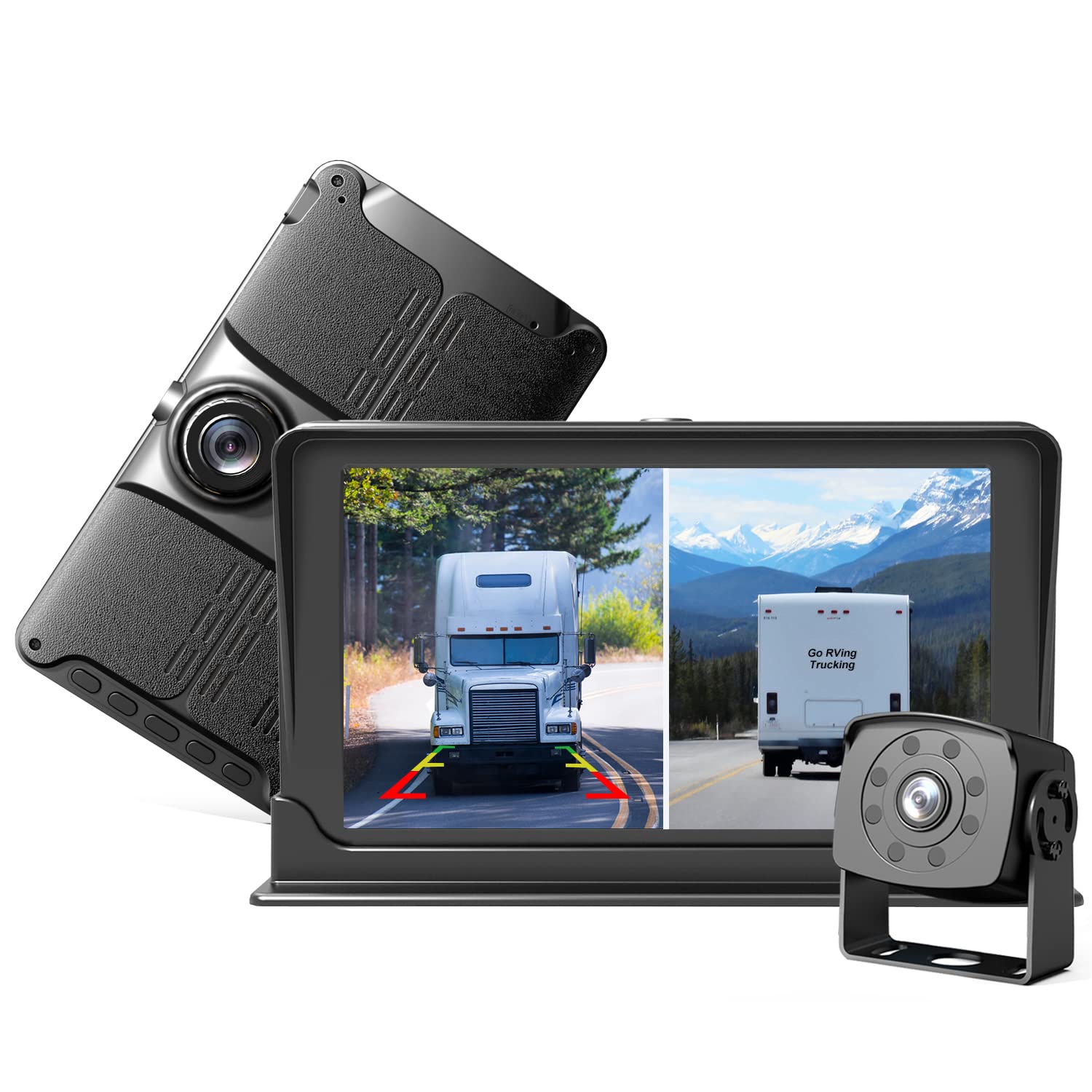HD Backup & Front Camera with 5'' Monitor,Dash Camera Front and Rear View Cam DVR with 1080P,Advanced Recording Function,IP69 Waterproof,Night Vision for RV/Pickup/Truck/Trailer/Bus FY1