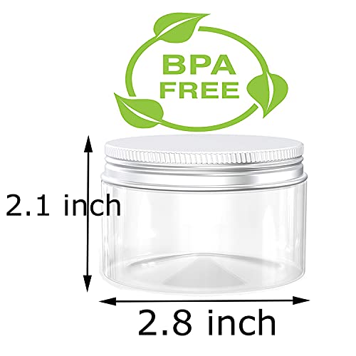 HNXAZG 4 Ounce Plastic Jars with Aluminum Lid Leak Proof Clear Containers Jars for Store Liquid, Cosmetic, Cream, 12 Pcs