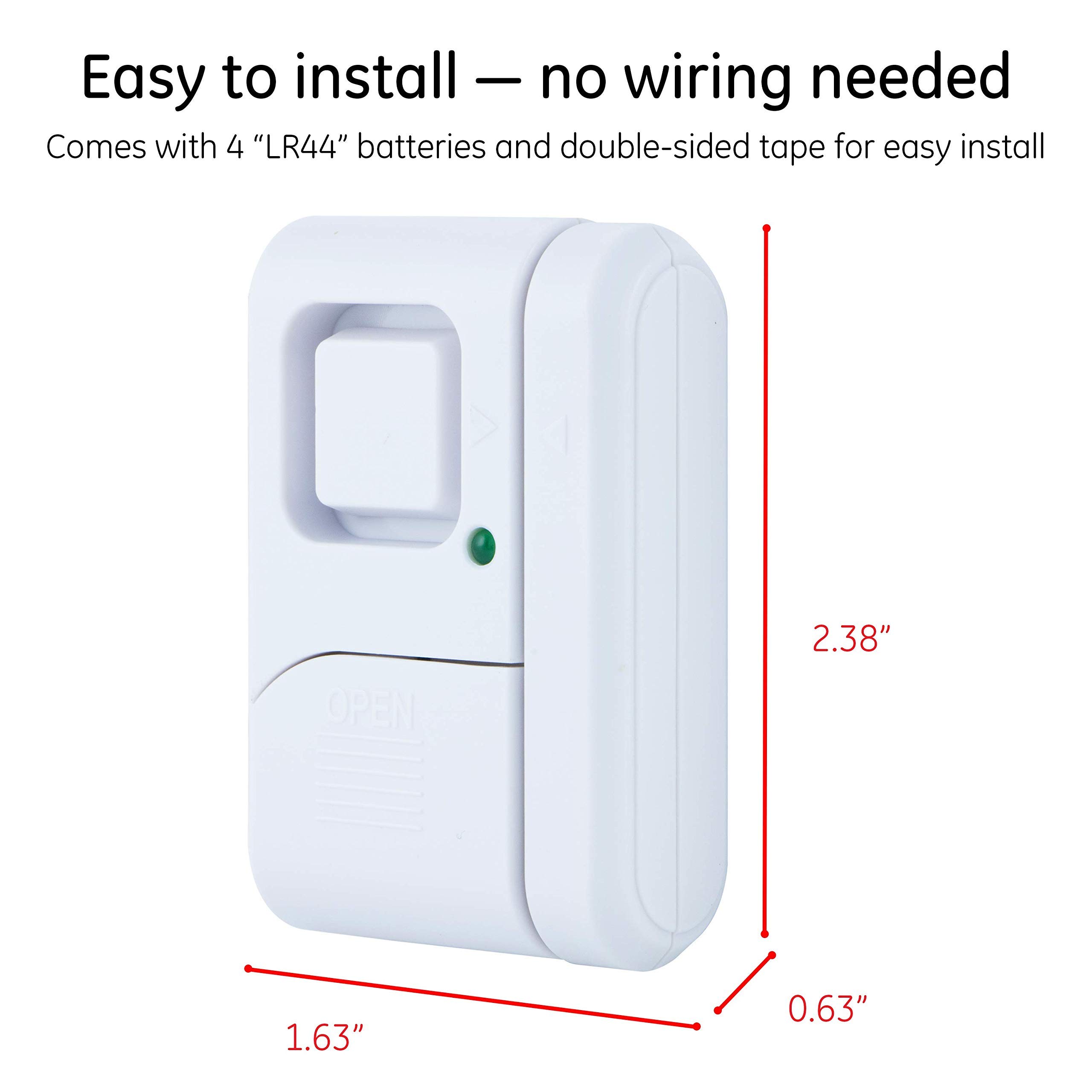 GE Personal Security Window and Door Alarm, 4 Pack, DIY Protection, Burglar Alert, Wireless Chime/Alarm, Easy Installation, Home Security, Ideal for Home, Garage, Apartment and More,White, 45174