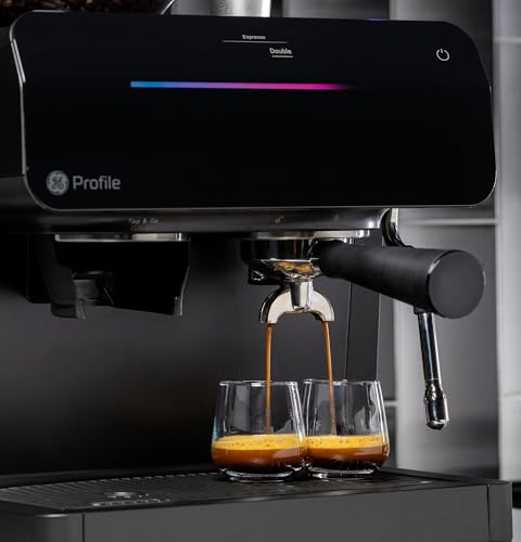 GE Profile Semi Automatic Espresso Machine + Steam Frother | Italian-Made 15 Bar Pump for Balanced Extraction | 15 Adjustable Grind Size Levels | WiFi Connected for Drink Customization | Black
