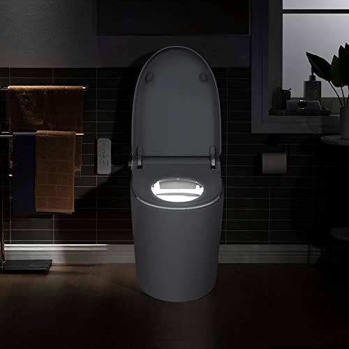Smart Toilet, One-Piece Tankless Bidet Toilet with Auto Flush, Heated Seat, Auto Open & Close Lid, Foot Sensor, Warm Water Sprayer & Dryer, LED Nightlight, Remote and Knob Control for Janitorial