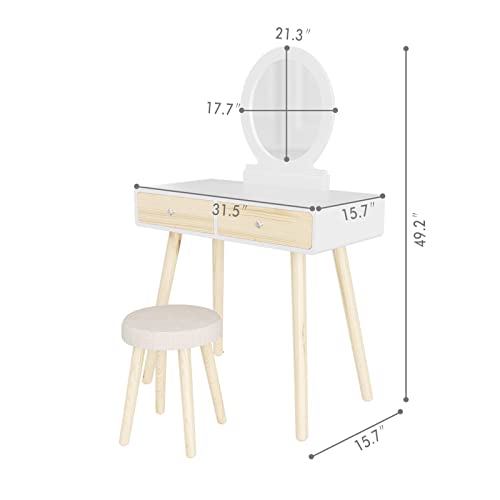 Tidyard Versatile Vanity Set, Large Storing Makeup Vanity Table with Mirror, Drawers, Stool, Bedroom Dresser Table, Writing Desk, White