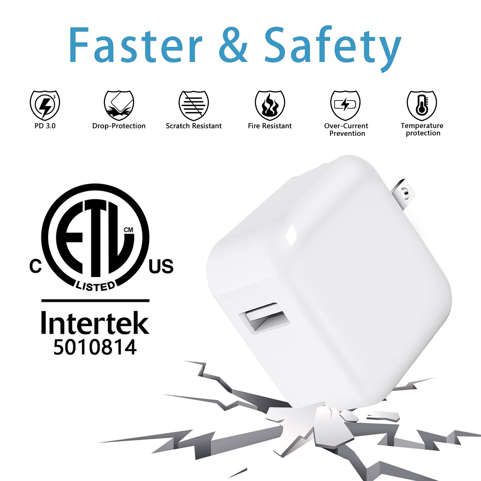 iPad Charger iPhone Charger, [Apple MFi Certified] 2.4A 12W USB Wall Charger Foldable Portable Travel Plug with 2-Pack Lightning to USB Cord Compatible with iPhone, iPad, AirPods and More