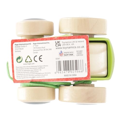 Hape Frog Pull-Along | Wooden Frog Fly Eating Pull Toddler Toy, 4.6 x 3.3 x 3.8 inches, Green