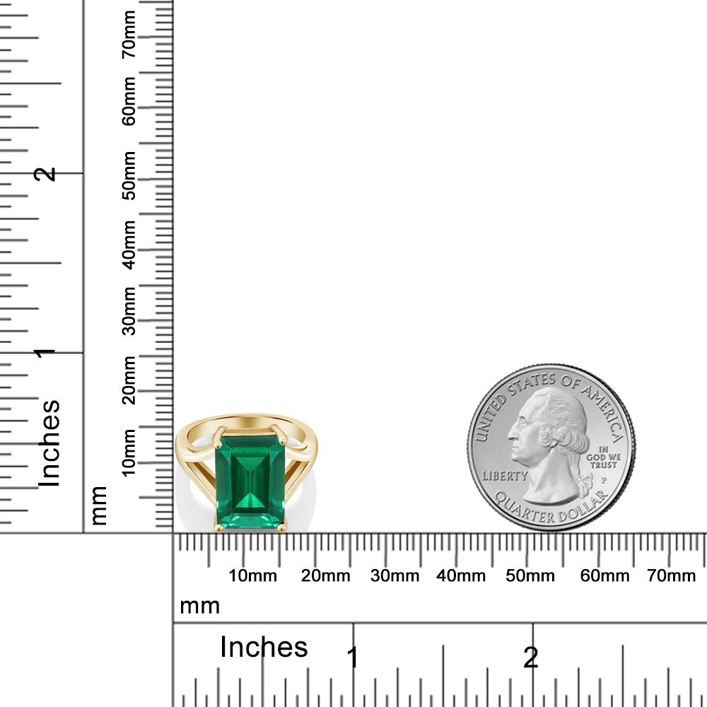 Gem Stone King 18K Yellow Gold Plated Silver Green Simulated Emerald Solitaire Ring For Women (6.50 Cttw, Available In Size 5, 6, 7, 8, 9)