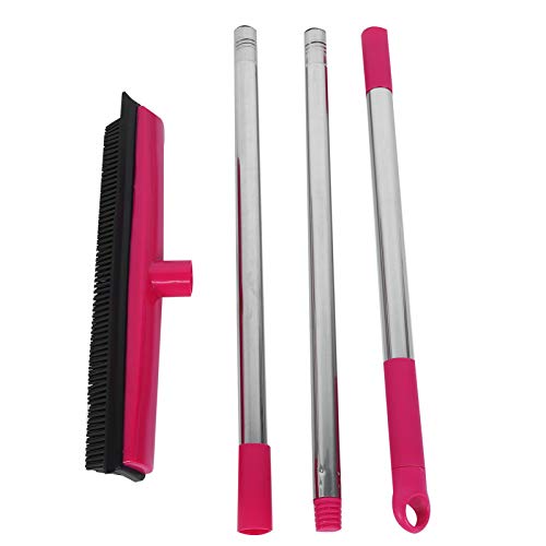 Telescopic Floor Broom for Pet Hair Adjustable Length Effective Cleaning Sweeper Tool Home Dust Removal Helper (Pink)