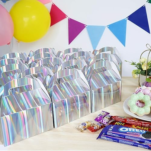 Rainbow 24pcs Gift Gable Treat Boxes Candy Goodie Bags Party Favor for Kids Birthday Supply Decoration