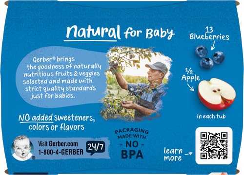 Gerber Baby Food Apple Blueberry, 4 Oz, 2 Ct Tubs