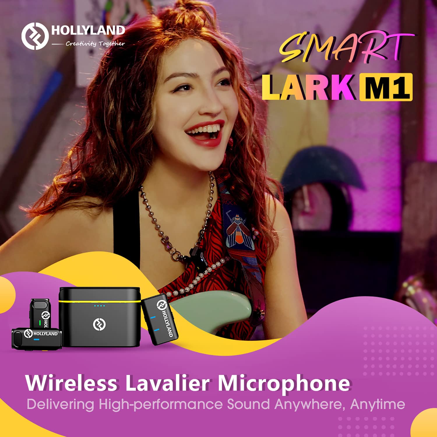 Hollyland Lark M1 Wireless Lavalier Microphone,Mini Lapel Mic Compatible with Smartphone/Camera/Laptop with Dual-Channel Recording, 656ft Transmission Range,20-Hour Battery Life
