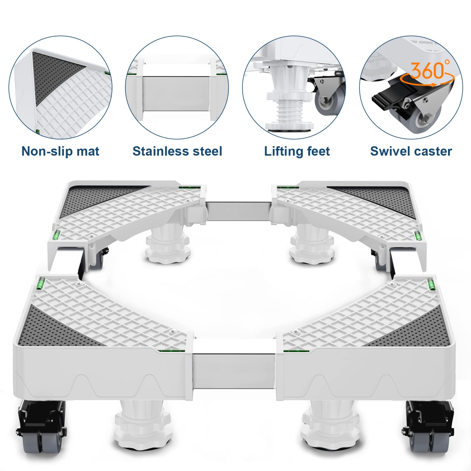 HQO LOVL Fridge Stand Mobile Base With 4 Locking Wheels And 4 Strong Feet, 19.7β-27.5β Adjustable Furniture Dolly for Washer Dryer Washing Machine Stand Pedestal, Refrigerator (KBN-10White)
