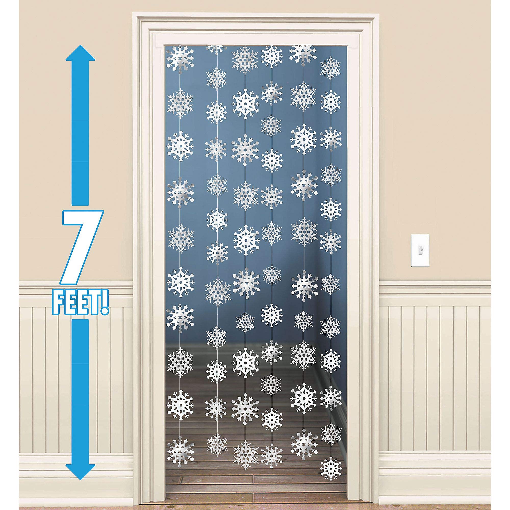 Snowflake White Foil String Decorations - 7' (6 Pc) - Elegant Winter Party Decor - Perfect for Holidays & Events