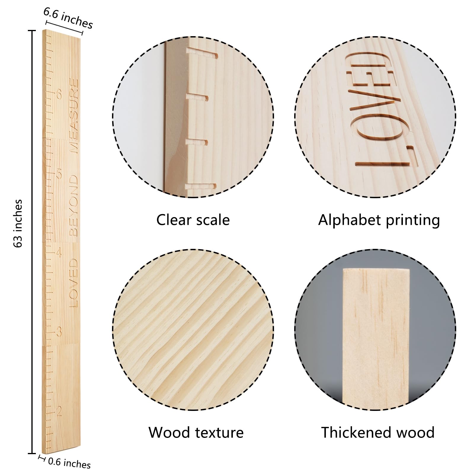 Growth Chart for Kids, Solid Wood Height Chart for Kids Toddler Baby playrooms and Bedrooms Wall Decor for up to 3 Children