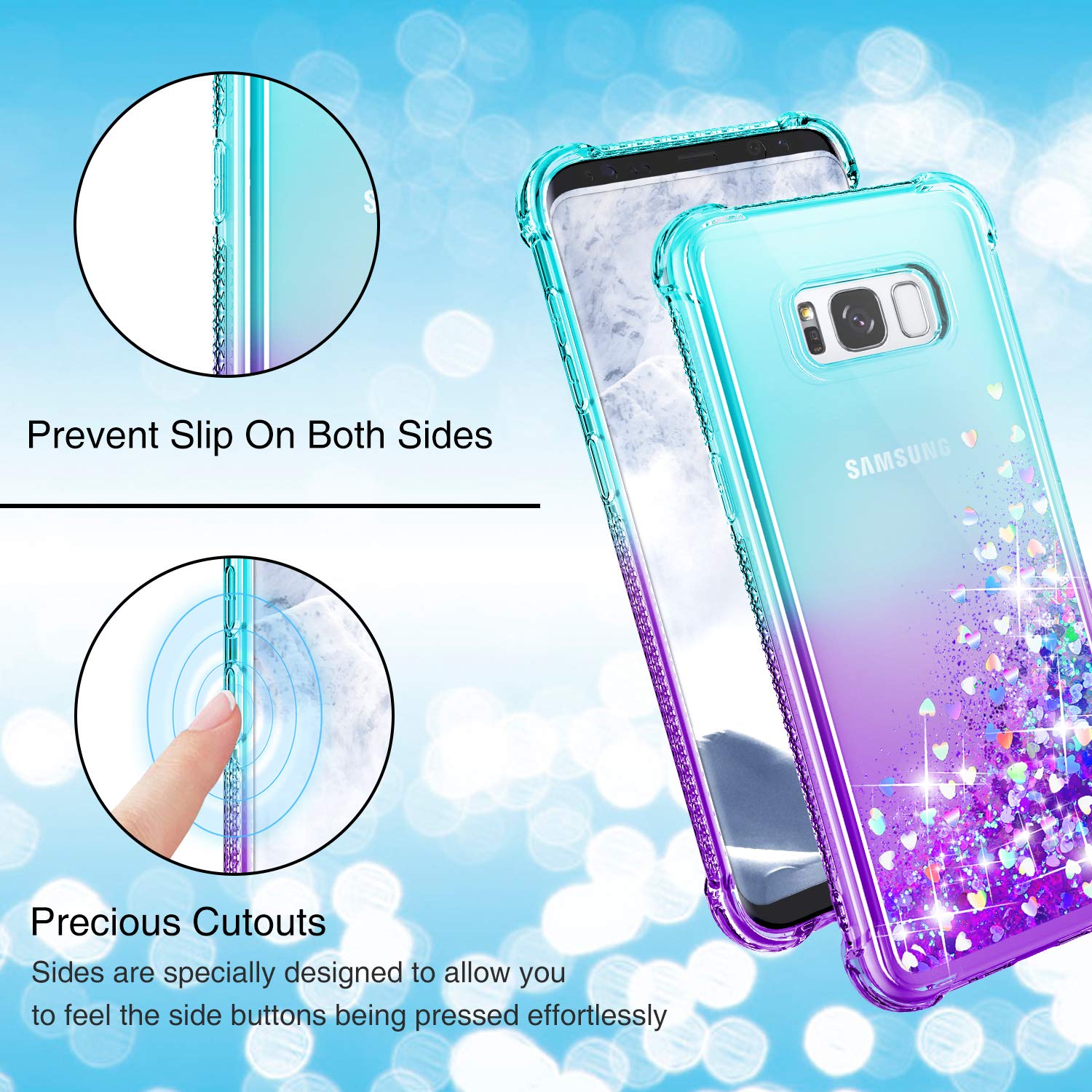 Galaxy S8 case, Galaxy S8 Phone case with hd Screen Protector for Girls Women Teal/Purple