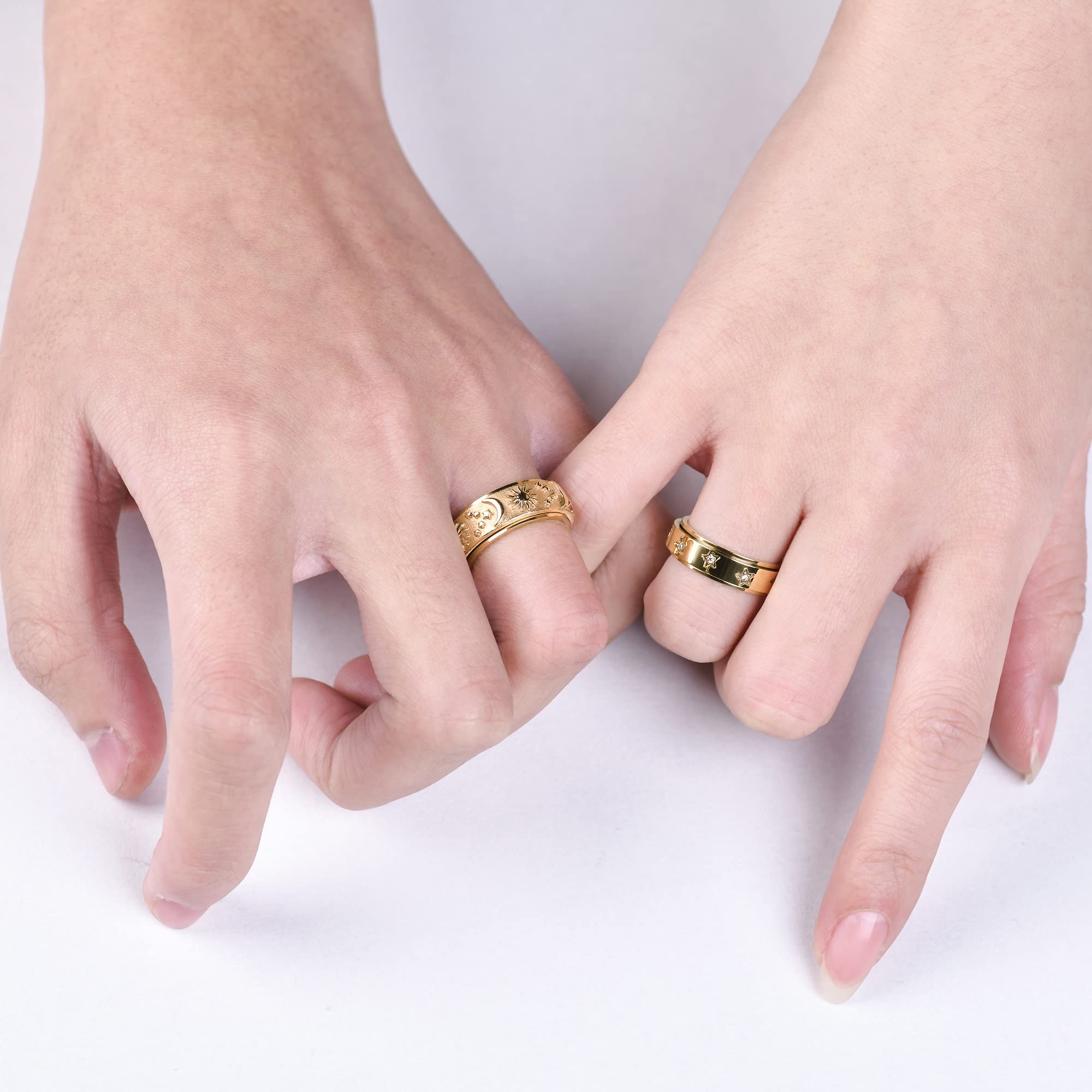 JINEAR Anxiety Fidget Rings for Women Men 18K Gold Plated Relieving Spinner Spinning Bands Star Sun Ring Size 10