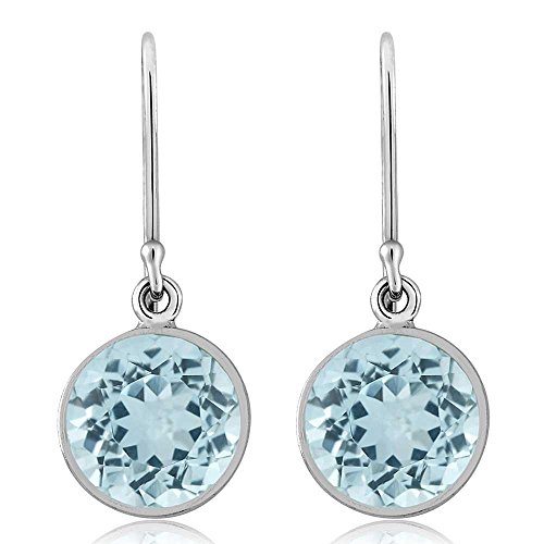 Gem Stone King 925 Sterling Silver Blue Topaz Dangle Earrings For Women (6.50 Cttw, Gemstone Birthstone, Round 9MM)