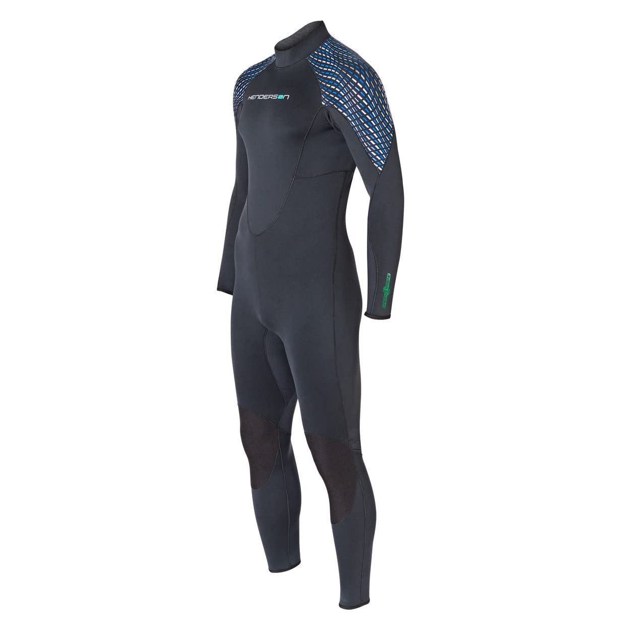 Henderson Mens 5mm Greenprene Back Zip Full Wetsuit-Black/Blue/Silver-M