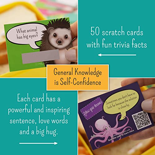 Smarti Scratch 50 Lunch box Trivia notes for kids, with QR code that will take them to expended answer & Inspirational and Motivational Thinking of You Notes Cards for Boys & Girls ages 9-11