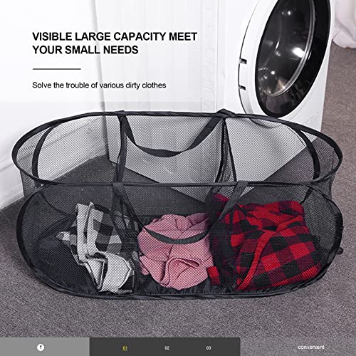 Vcgalu Mesh Pop Up 3 Compartment Laundry Sorter Hamper,Collapsible Laundry Basket with Durable Handles Solid Bottom High Carbon Steel Frame-Black