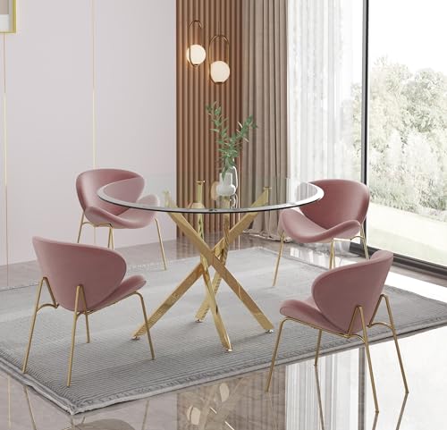 Gnrolaz 5 Piece Dining Set for 4, Glass Kitchen Table and 4 PCS Dining Chair Set for Home, 36'' Round Round Dining Table with Stainless Steel Legs (Gold 36in Table+4 Chairs)