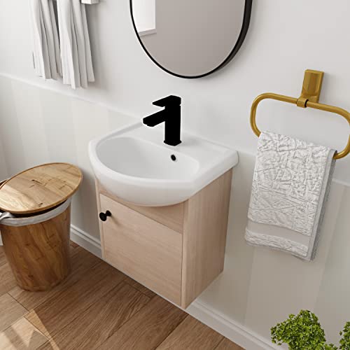 Yoluckea 18 Inch Bathroom Vanity Set Small Bathroom Vanity,Bath Vanity with Ceramic Sink Single Bathroom Vanity Cabinet for Small Space,Bathroom Vanity and Sink Basin,1 Door (Brown-20.9''H)