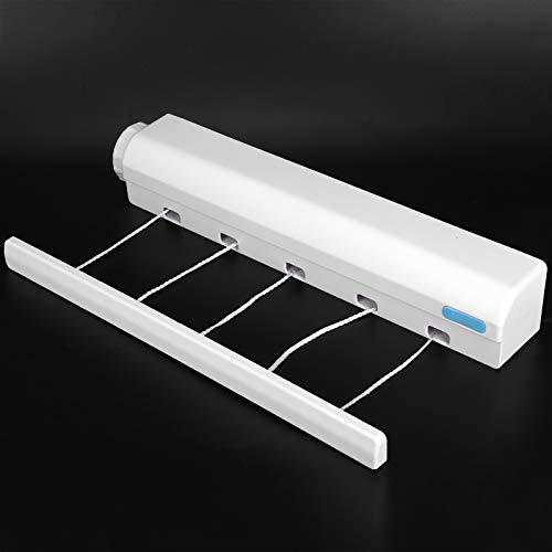 Spring Automatic Clothesline Drying Rack with Hooks, Perforated Installation Telescopic Retractable Clothesline, Can Bear a Load of About 8kg/282.2oz