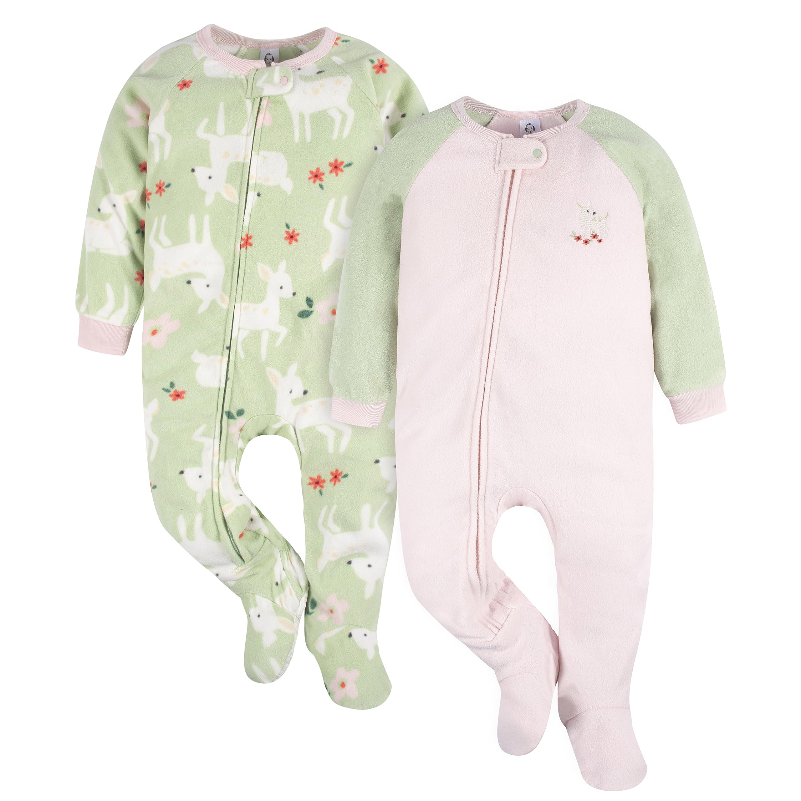 Gerber Baby Girls Flame Resistant Fleece Footed Pajamas 2-pack, Pink Deer, 3T