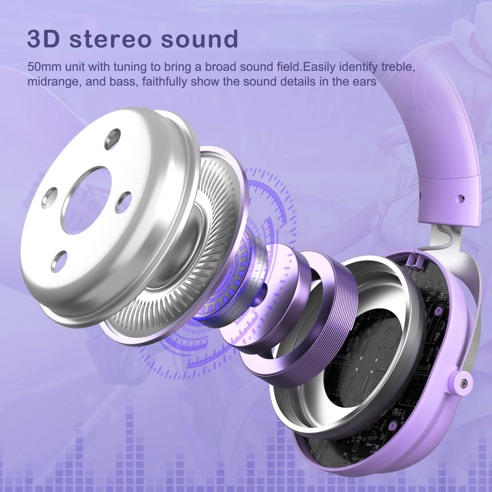 HOLULU Gaming Headset with Removable Cat Ears, Compatible with PC Mobile Phones Tablet, PS5 PS4 Xbox One(Adapter Not Included), with RGB Backlight, Removable Mic, 3.5mm & USB C Plug, Purple